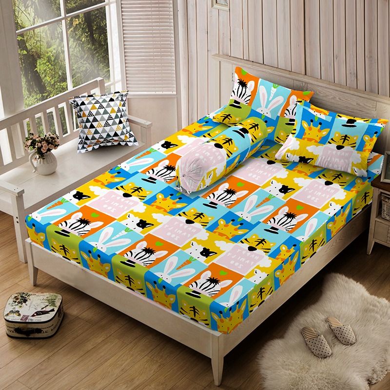 DIVA LINEN FAMILY ZOO BED SHEETS MICROTEX MATERIAL Yellow Blue | Shopee ...