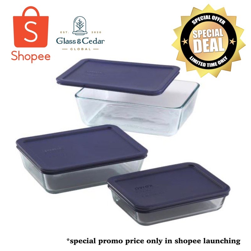 🌈 Pyrex Simply Store 6 Pc Rectangular Glass Storage Set With Red ...