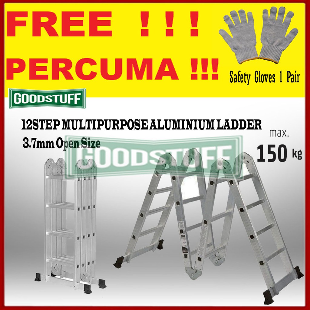Aluminium Multipurpose Ladder 12 Steps Folding Ladder / Tangga 3.7meter ...