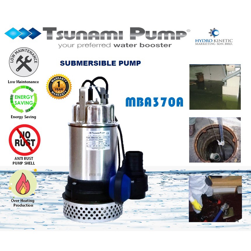 Tsunami MBA370A Sewage Automatic Submersible Water Pump 0.37KW (0.5HP ...