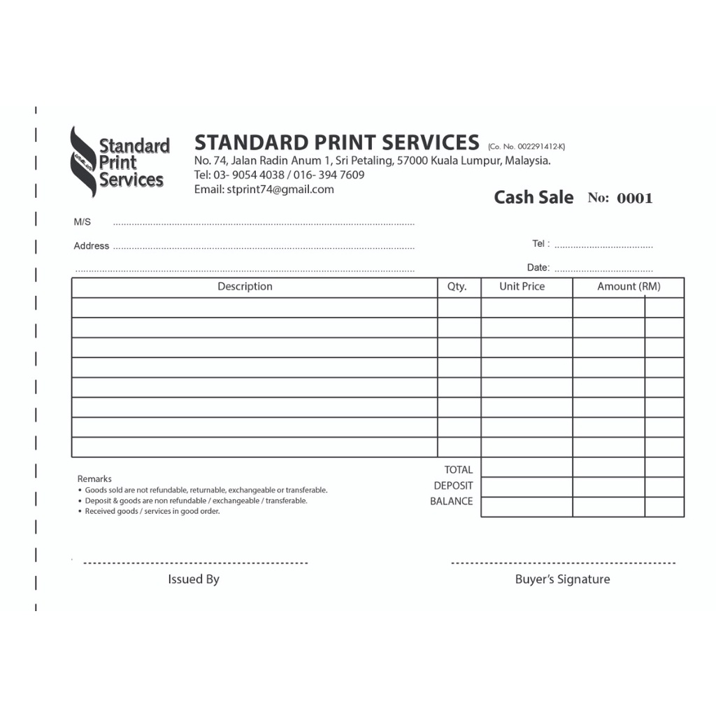 Buku Invoice/Bill Book/Buku Resit/Receipt Book/Cash Sales/Cash Bill ...
