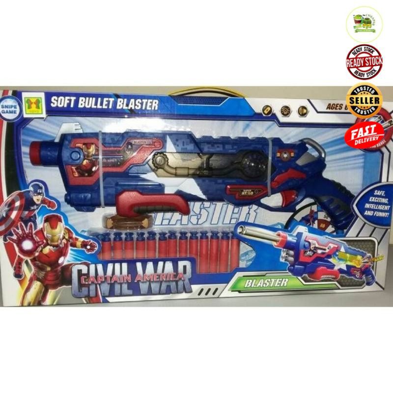 🐢(READY STOCK)-Avengers Captain America Toy Gun Soft Bullet Blaster ...