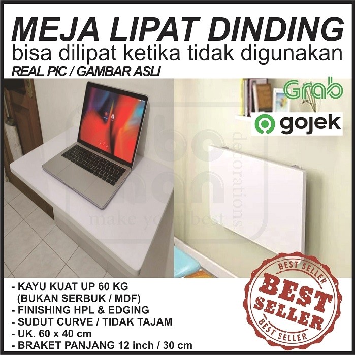 PUTIH Wall Folding Table/Shelf/Computer Desk/Work/HPL 60x40cm - White ...