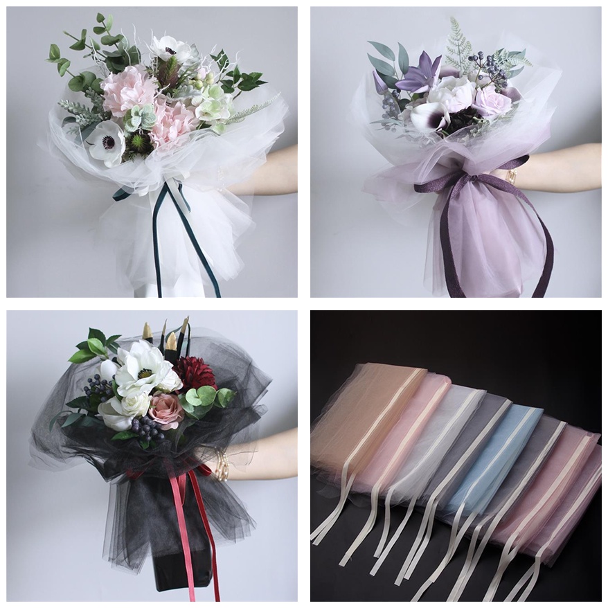 Wrapped flower Yarn Bouquet DIY Gift Flowers Wrapping Tulle Gauze Mesh ...