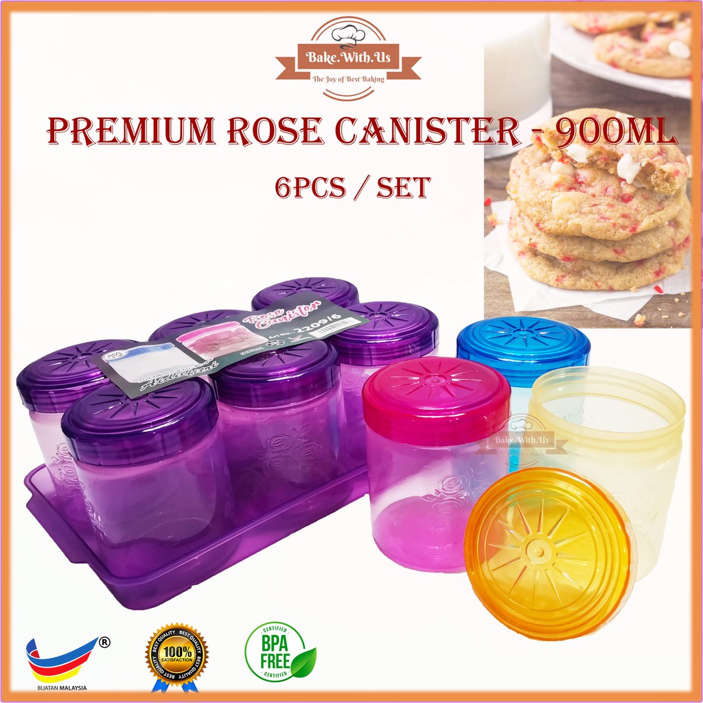 6pcs Container Set + 1pc Serving Plate | Rose Bekas Kuih Raya | Botol ...