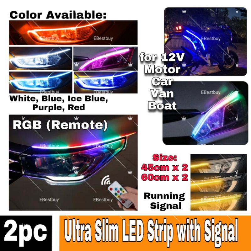 Car LED DRL Signal Light Bar Strip head lamp baru slim RGB eye DRL myvi ...