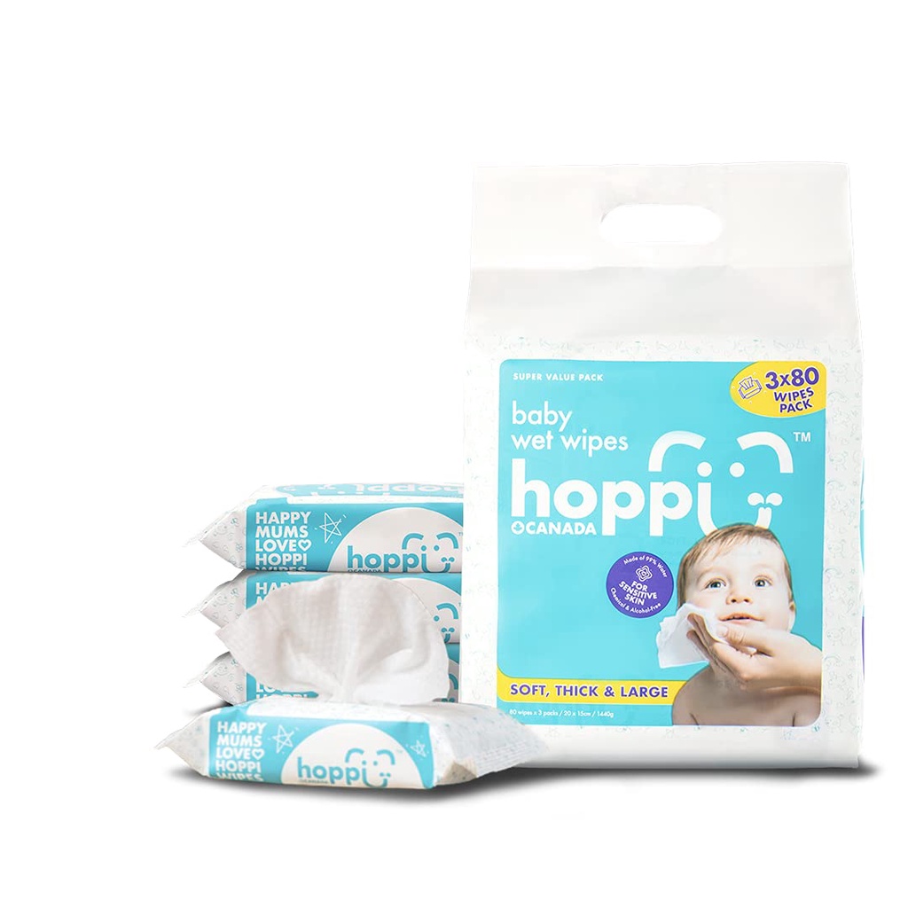 Hoppi Premium 99% Water Baby Wet Wipes (80 Wipes x 3 Pack) | Shopee Malaysia