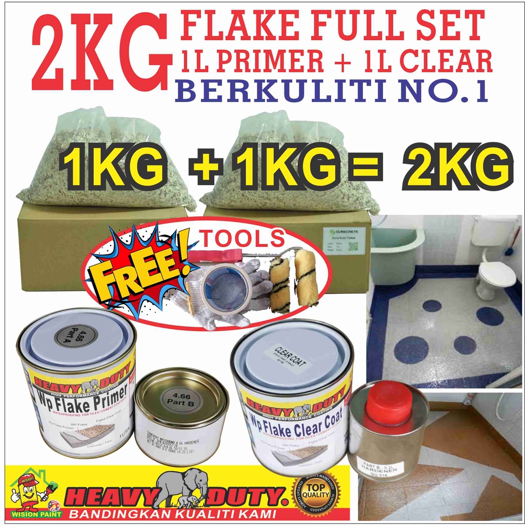 2KG Flake Color FULL SET ( 2Kg Flake + 1L PRIMER + 1L CLEAR COAT + FREE ...
