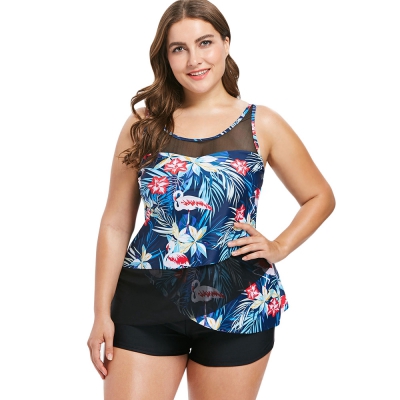 Plus Size Flamingo Asymmetrical Tankini Set (COBALT BLUE) | Shopee Malaysia