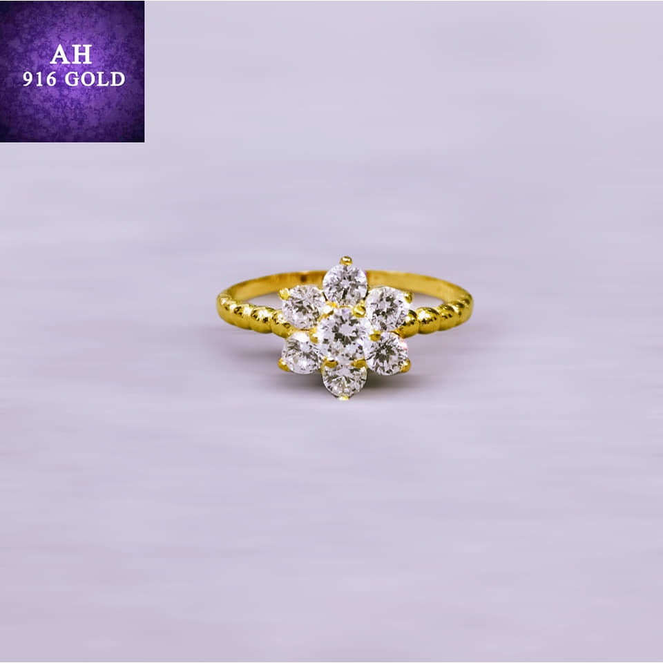 Cincin Tunang Emas 916 Bunga Size 15/Merisik/Kahwini/Nikah/Engagement ...