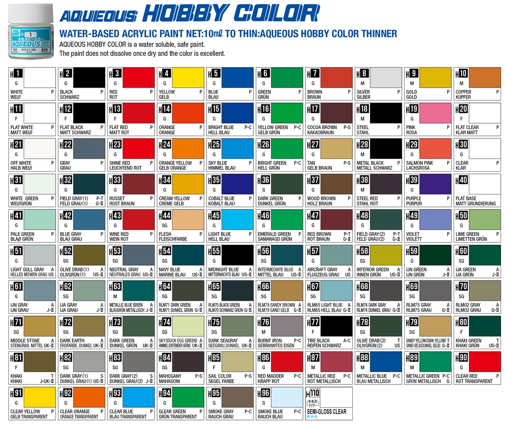 Mr.Hobby "Renewed" AQUEOUS Hobby Color H51-H110 (Water Based Acrylic ...