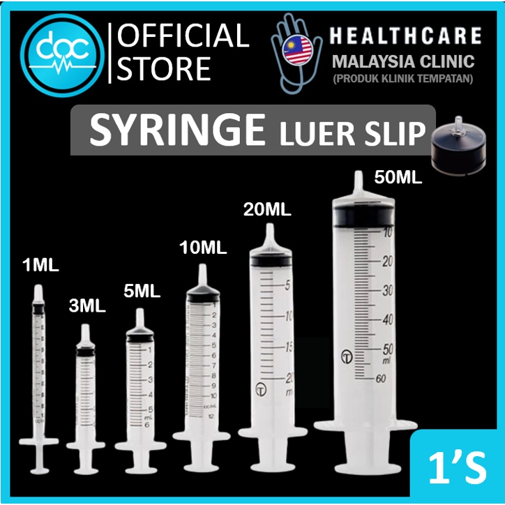 Syringe Luer Slip Sterile Sterilized Sterile Disposable PICAGARI (1's) (3mL/5mL/10mL/20mL/50mL ...
