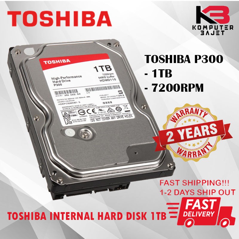TOSHIBA 1TB P300 7200 RPM 3.5" Internal Hard Disk Drive SATA 6.0Gbit/s for Desktop PC Computer ...