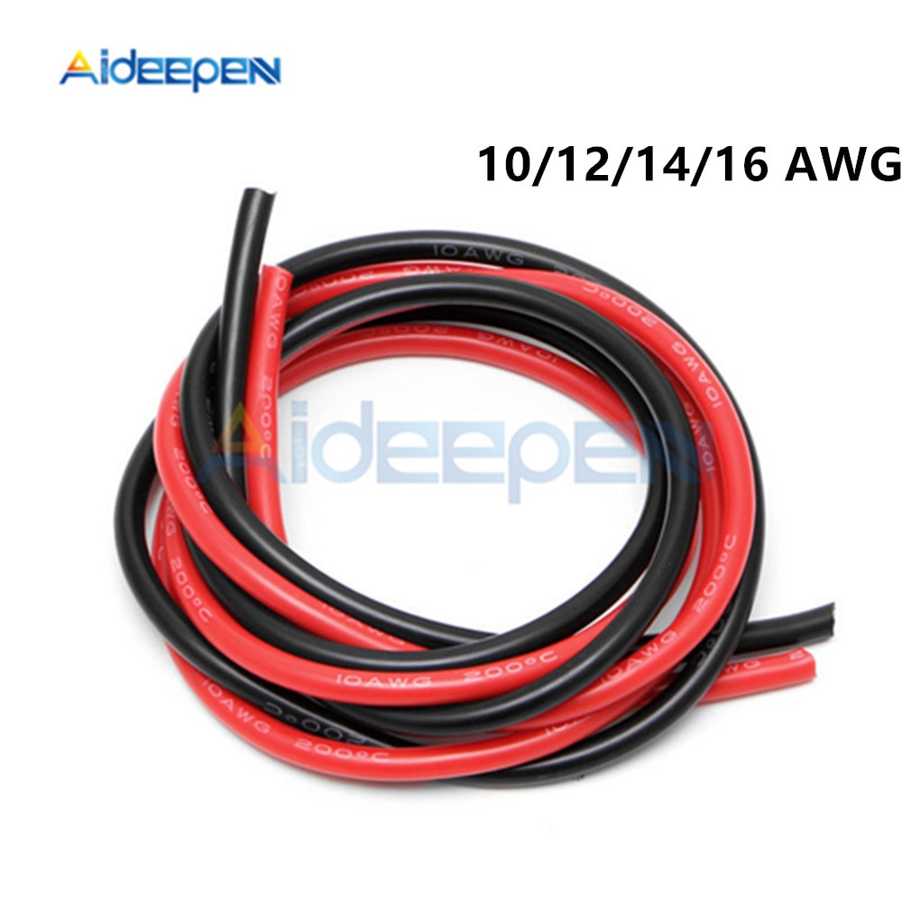 1Meter Red and 1Meter Black10/12/14/16 Gauge AWG Electrical Wire Tinned ...