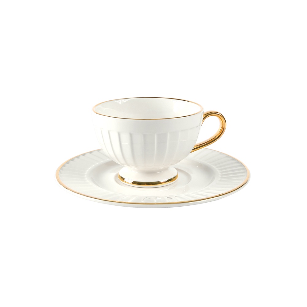 Qualitier Premium Fine Porcelain Gold Rim Cup & Saucer - Drape Gold ...
