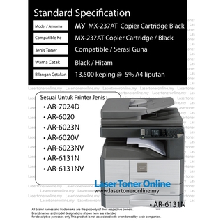 Compatible to Sharp Copier MX237 MX237AT MX-237AT AR-6131N AR-6020 AR-6023N AR-6020V AR-6023NV ...