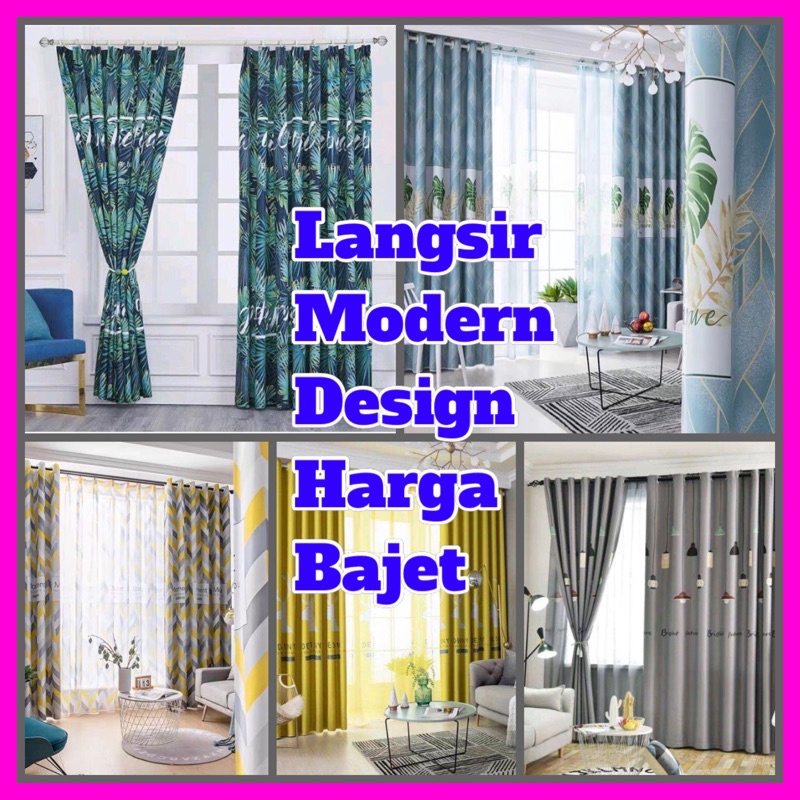 Langsir Semi-Blackout Corak Moden Langsir Pintu Langsir Bilik Budak ...