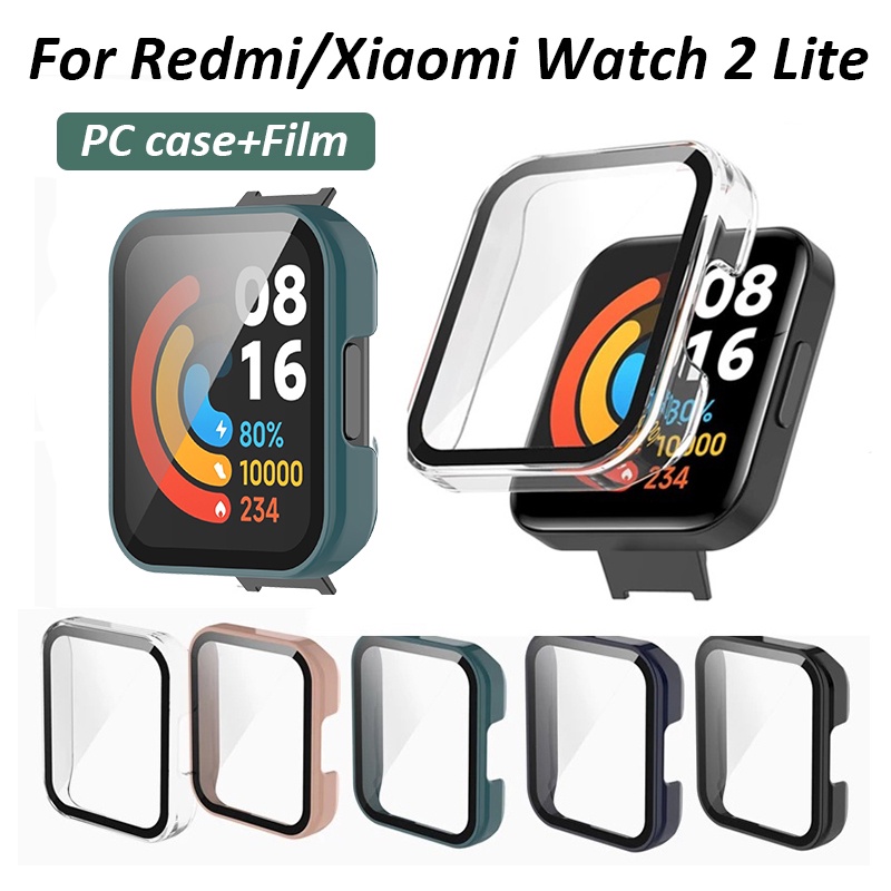 2 in 1 Redmi Watch 2 Lite Case PC Bumper Cover with Tempered Glass Film ...