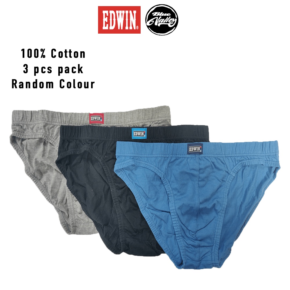 (3pcs) Edwin Men's Brief Underwear 100% Cotton EV1292-3 Random Colour | Shopee Malaysia