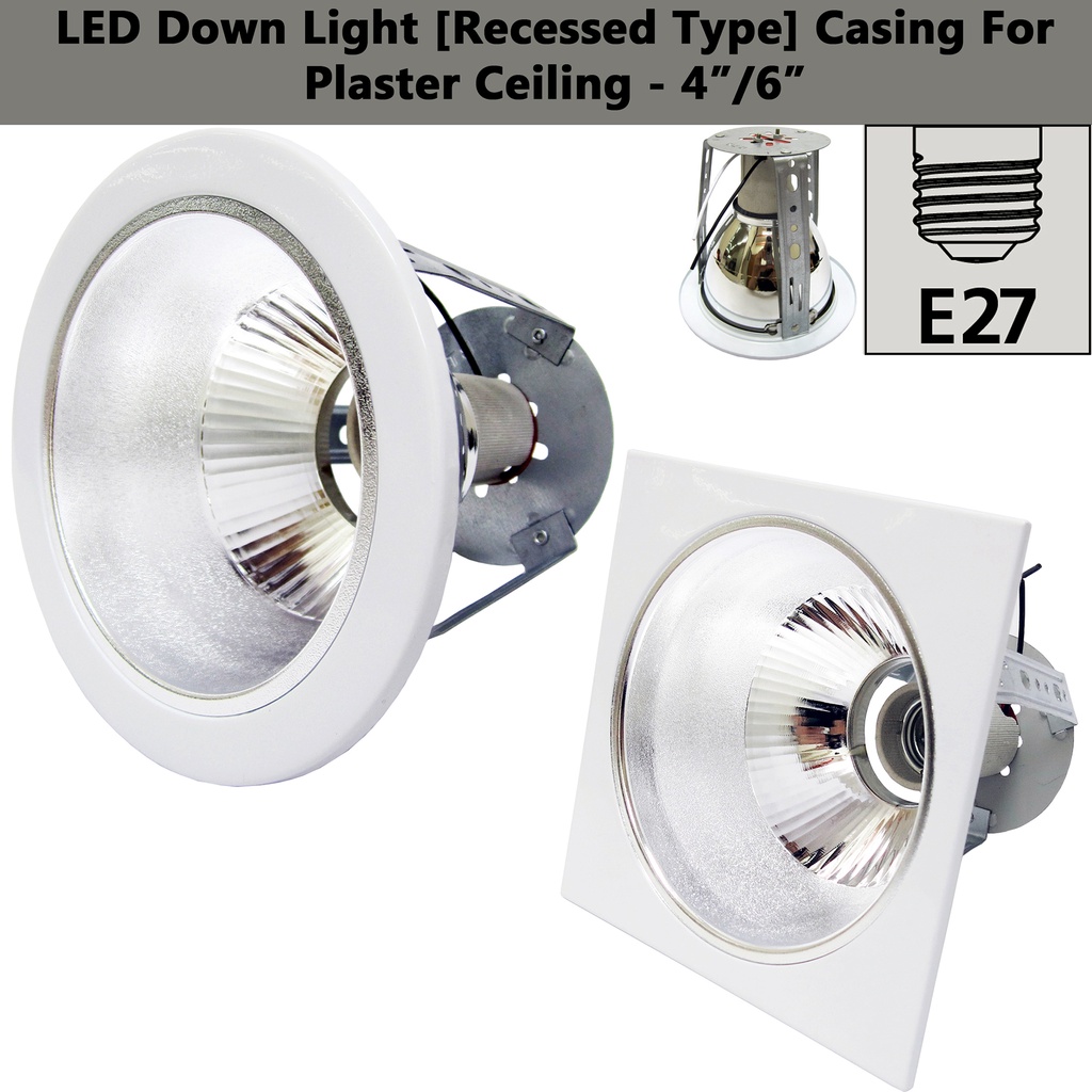 3H Lampu Siling Downlight LED 68(Round)/66(Square) E27 4 Inci/6 Inci ...