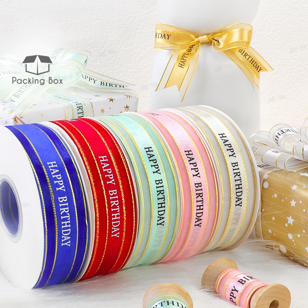 READY STOCK !! " HAPPY BIRTHDAY " Ribbon with GOLD Line Ribbon Bouquet ...