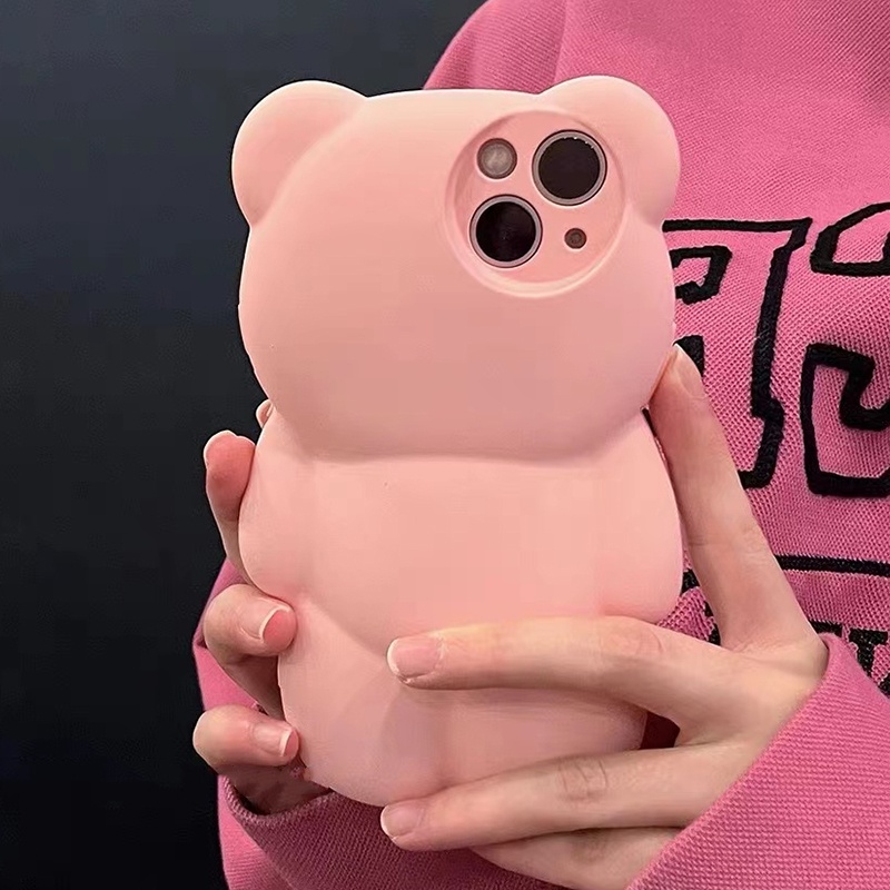 Cute simple solid color bear lens protection Phone Case compatible for ...