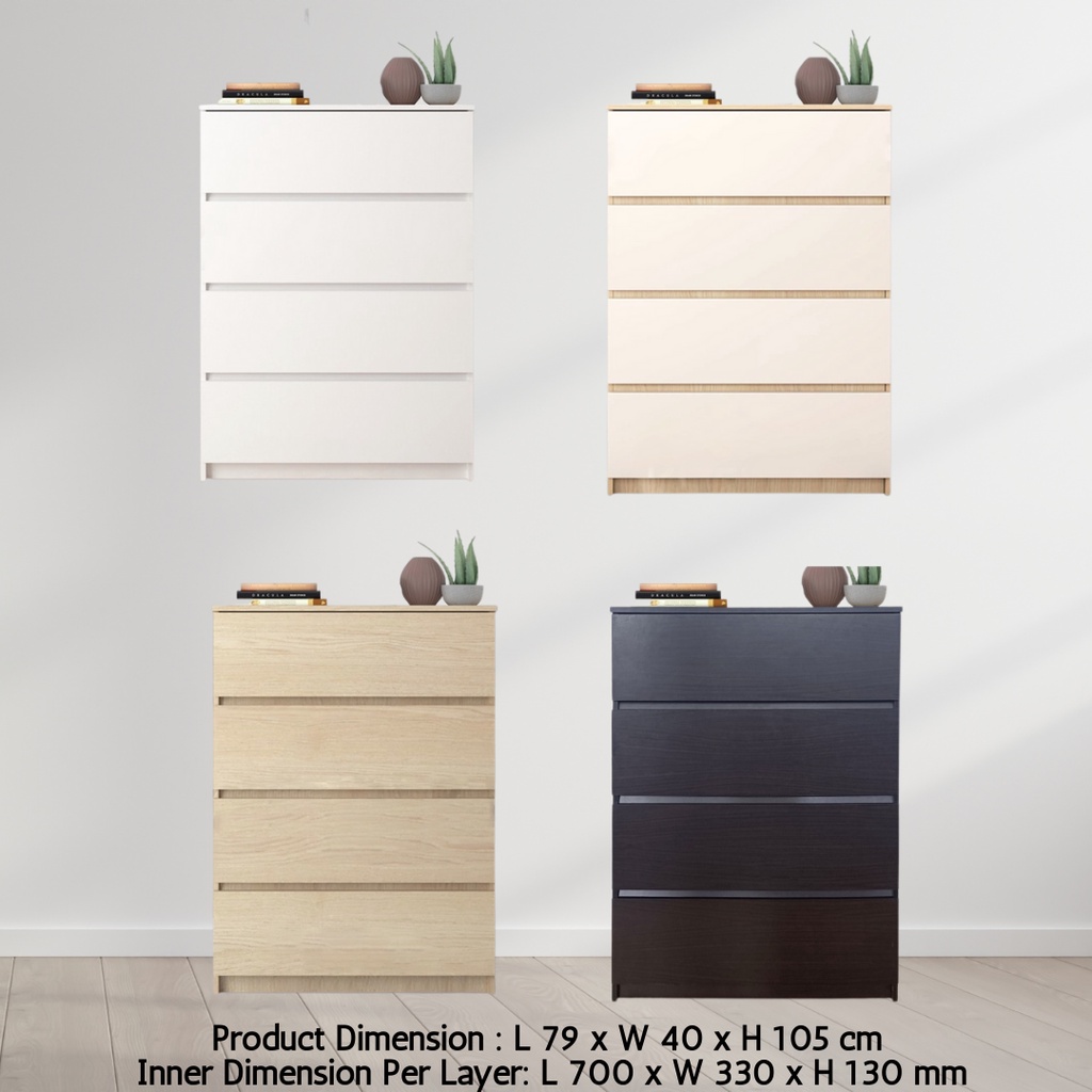 SHIRO furniture Leila 4 Layer Chest Drawer / 4 Tier Laci Alamari / Baju ...
