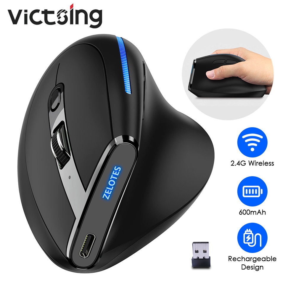 VICTSING F36A Vertical Ergonomic 2.4G Wireless Mouse 3-gear DPI LED ...