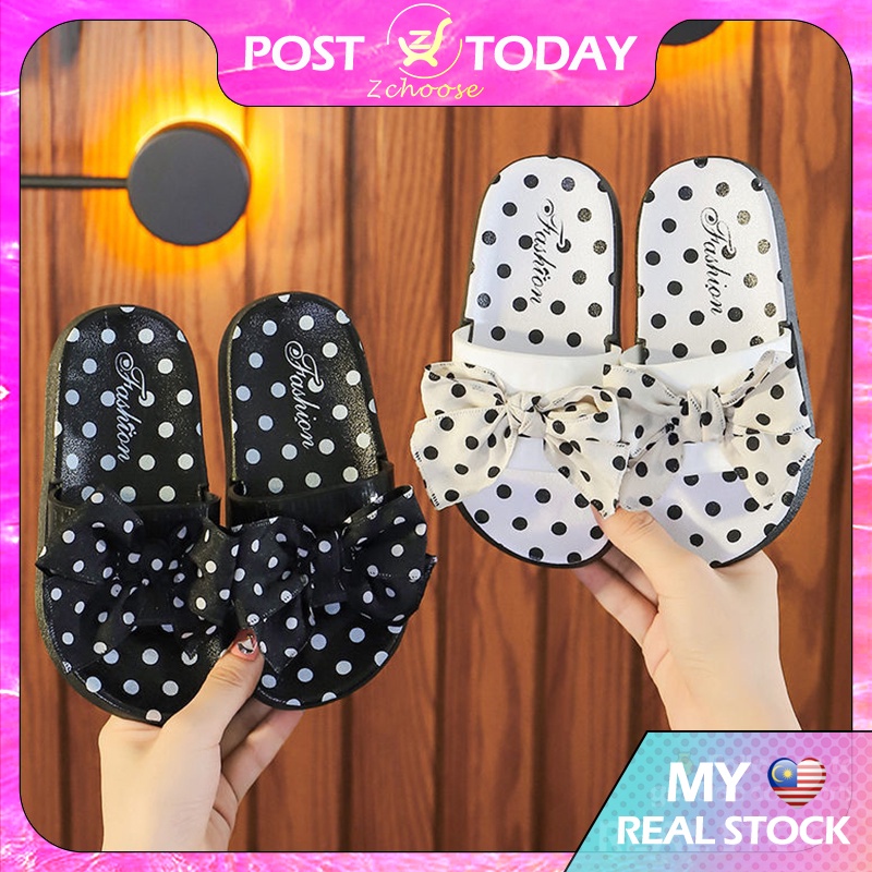 🇲🇾READY STOCK🇲🇾 Selipar Budak New Dots Bowknot Slipper Kids Slipper ...