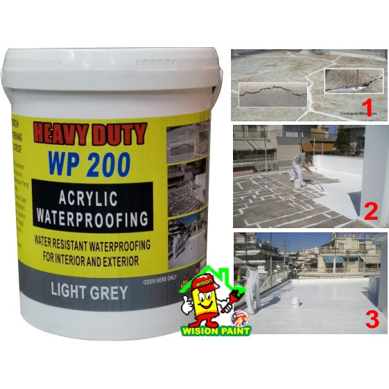 LIGHT GREY waterproofing acrylic ( 1L ) WP 200 FLEX200 FOR EXTERIOR AND ...