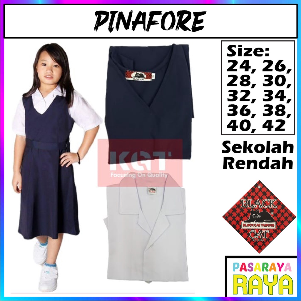 Pinafore Primary School Gaun Side Zip 小学蓝裙 旁边拉链 Girls White Shirts ...