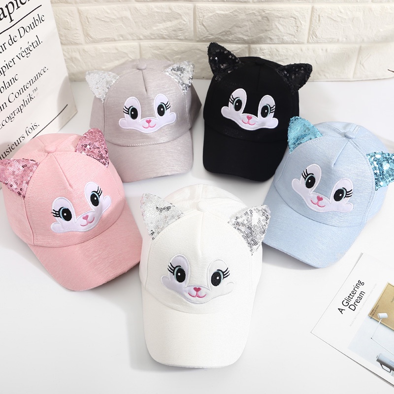 Summer New Cute Cartoon Cat Ear Girls Cap Adjustable Baseball Cap for ...