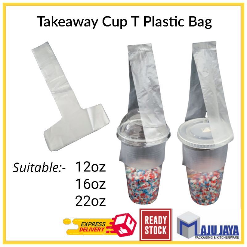 Plastik T Plastic Handle Cup T Bag / Takeaway Cup 12oz 16oz 22oz 100pcs ...