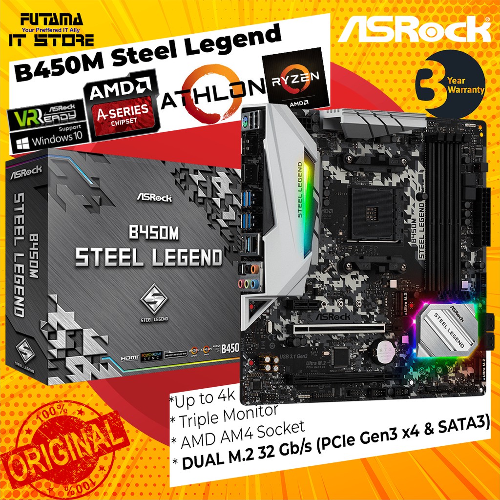 # ASRock B450M Steel Legend mATX AMD Motherboard # AMD AM4 B450 ...
