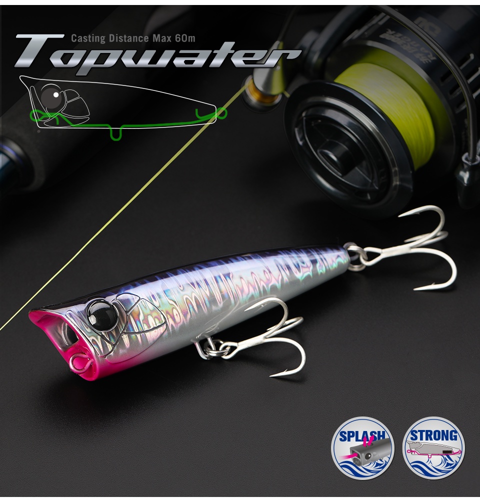 TSURINOYA 90F Topwater Popper Fishing Lure 90mm 23g DASHER Floating Artificial Hard Bait For ...