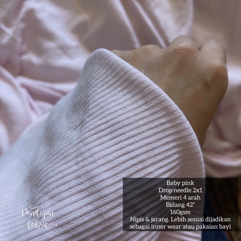 Kain knit Drop Needle fabric cotton/ Big Rib fabric knit white putih ...