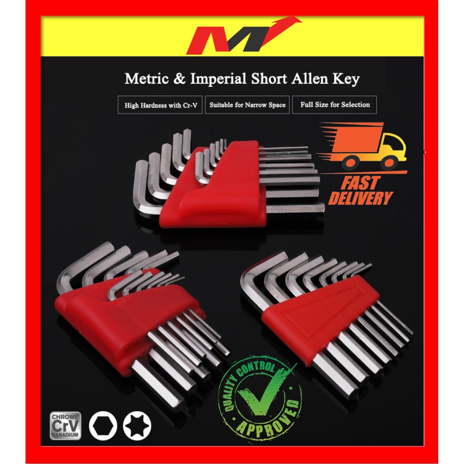 9pcs Hex Allen Key Set Wrench Tools set Matte Chrome flat head Ball 1 ...