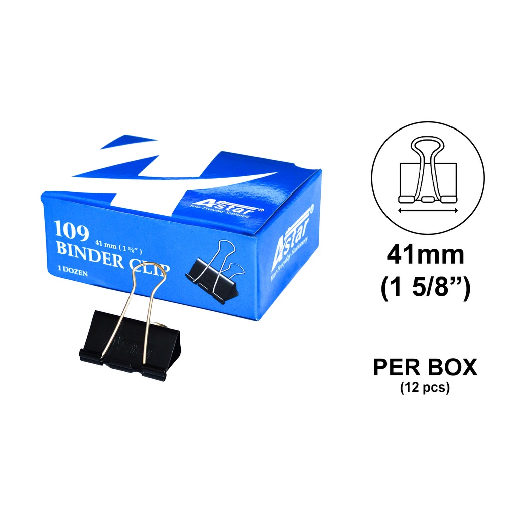 Astar No.109 - 41mm Binder Clip (Box of 12pcs) Double Clip Black Paper ...