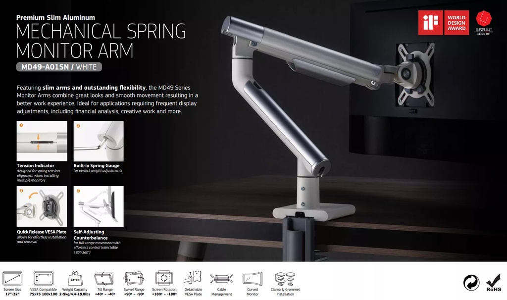 MachDesk Single&Dual Desktop Mechanical Spring Monitor Arm Holder ...