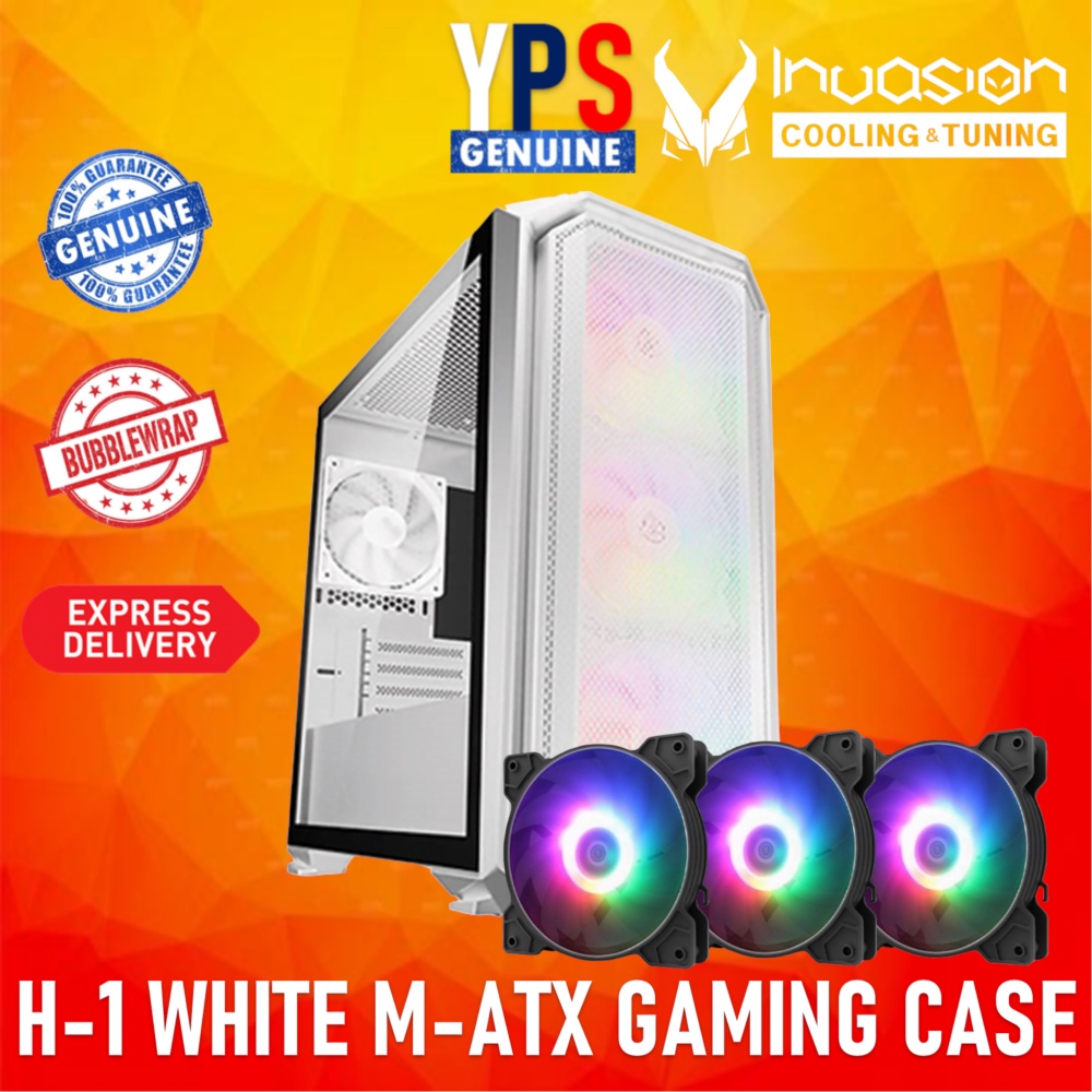 INVASION H-1 WHITE | MICRO ATX GAMING CASE with 3 RGB FAN (Support M ...
