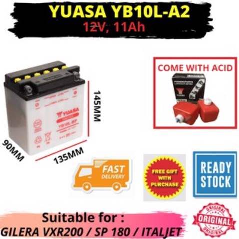 YB10 YB10L YB10L-A2 YB10LA2 FREE ACID VIKINGS 100% ORIGINAL AUTHENTIC JAPAN YUASA BATTERY ...