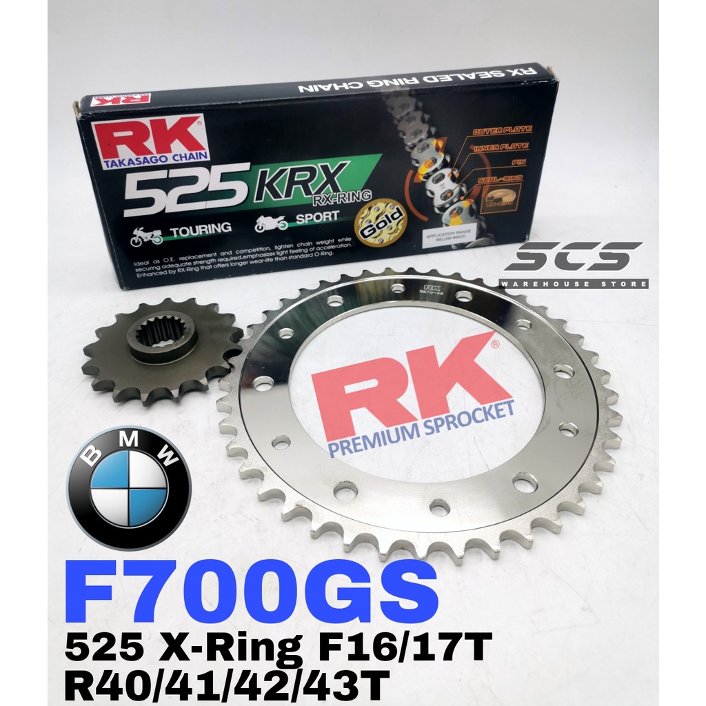 RK Sprocket Set BMW F700GS GB KRX X-Ring Black Gold Chain Rantai Xring ...