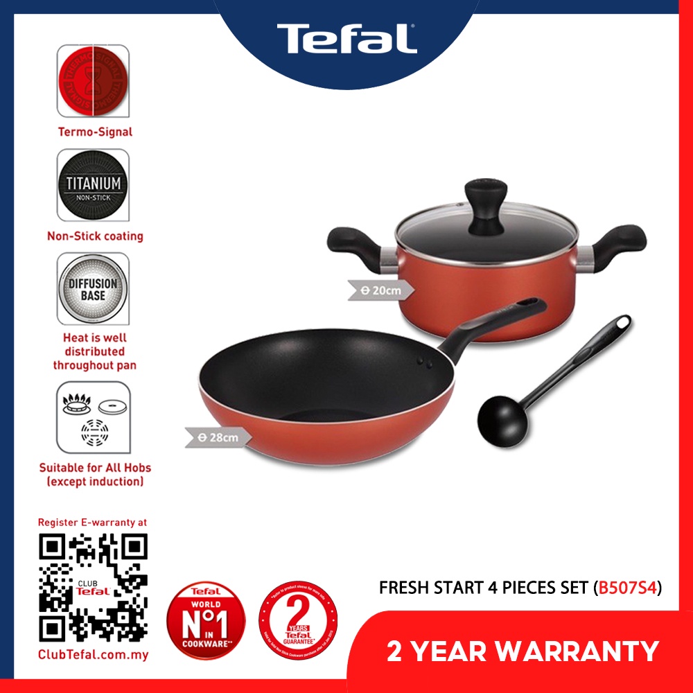 Tefal B507S4 Fresh Start 4pcs Set (Stewpot 20+Wokpan 28+ Ladle) Periuk ...