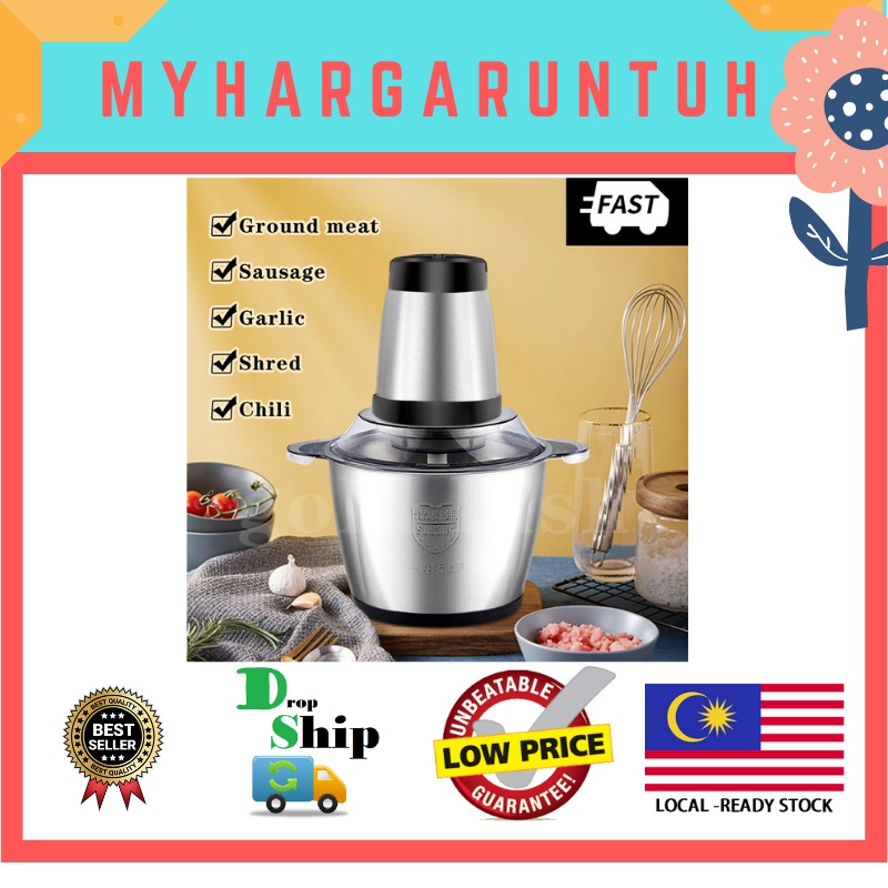 Stainless Steel 250w 2L Electric Chopper Meat Grinder Mincer Pengisar ...