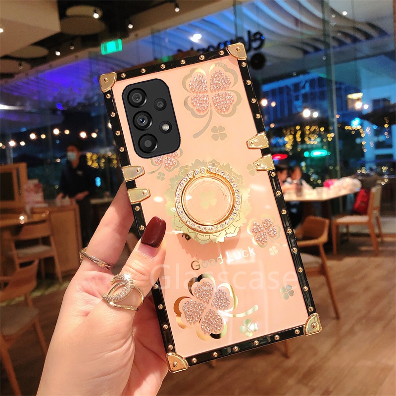 Casing For Samsung Galaxy A73 A13 A23 A33 A53 Clover Rhinestone Ring ...