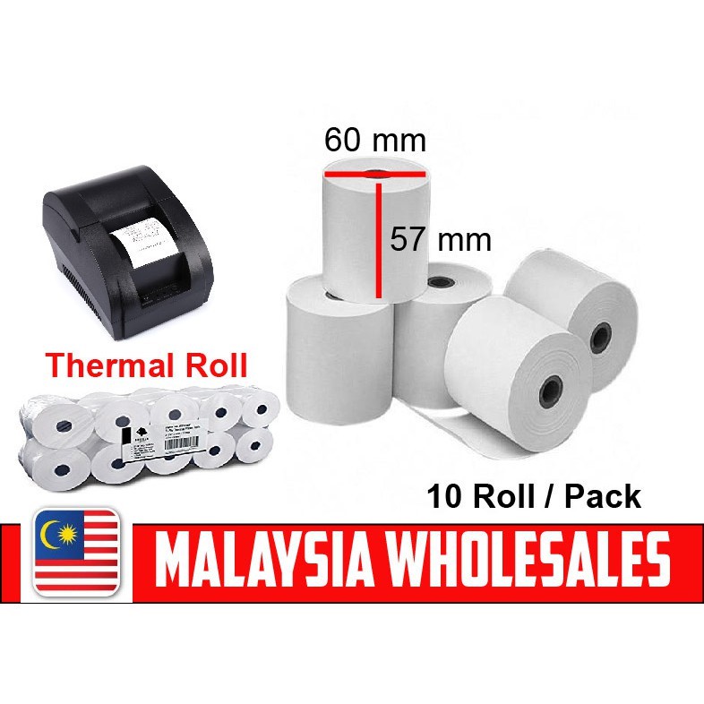 (Thermal) 57x60 Cashier Roll/ Thermal Paper Roll 57 x 60 - 10 Rolls ...