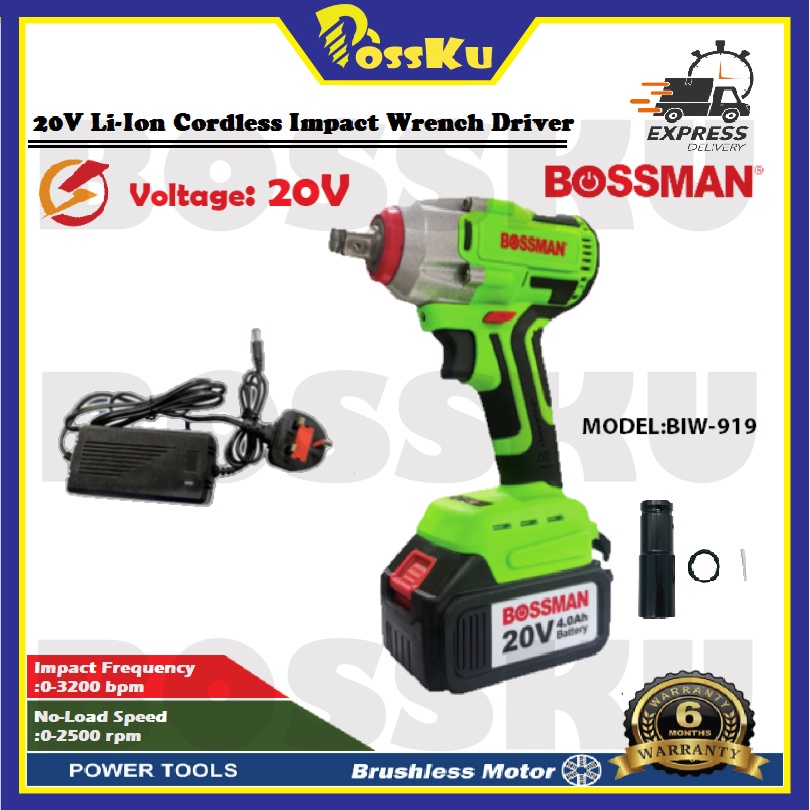 BOSSMAN 20V Li-Ion Cordless Impact Wrench Driver BIW-919 | Shopee Malaysia