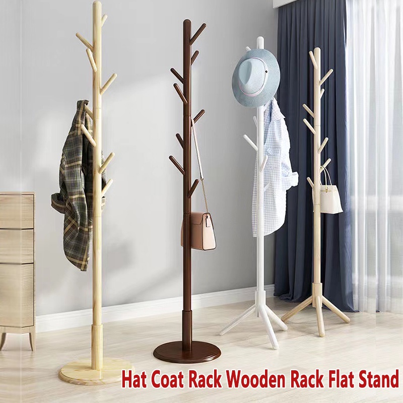 Wooden coat rack Hat Coat Rack Hanging Pole Flat Stand Clothes Hanger ...