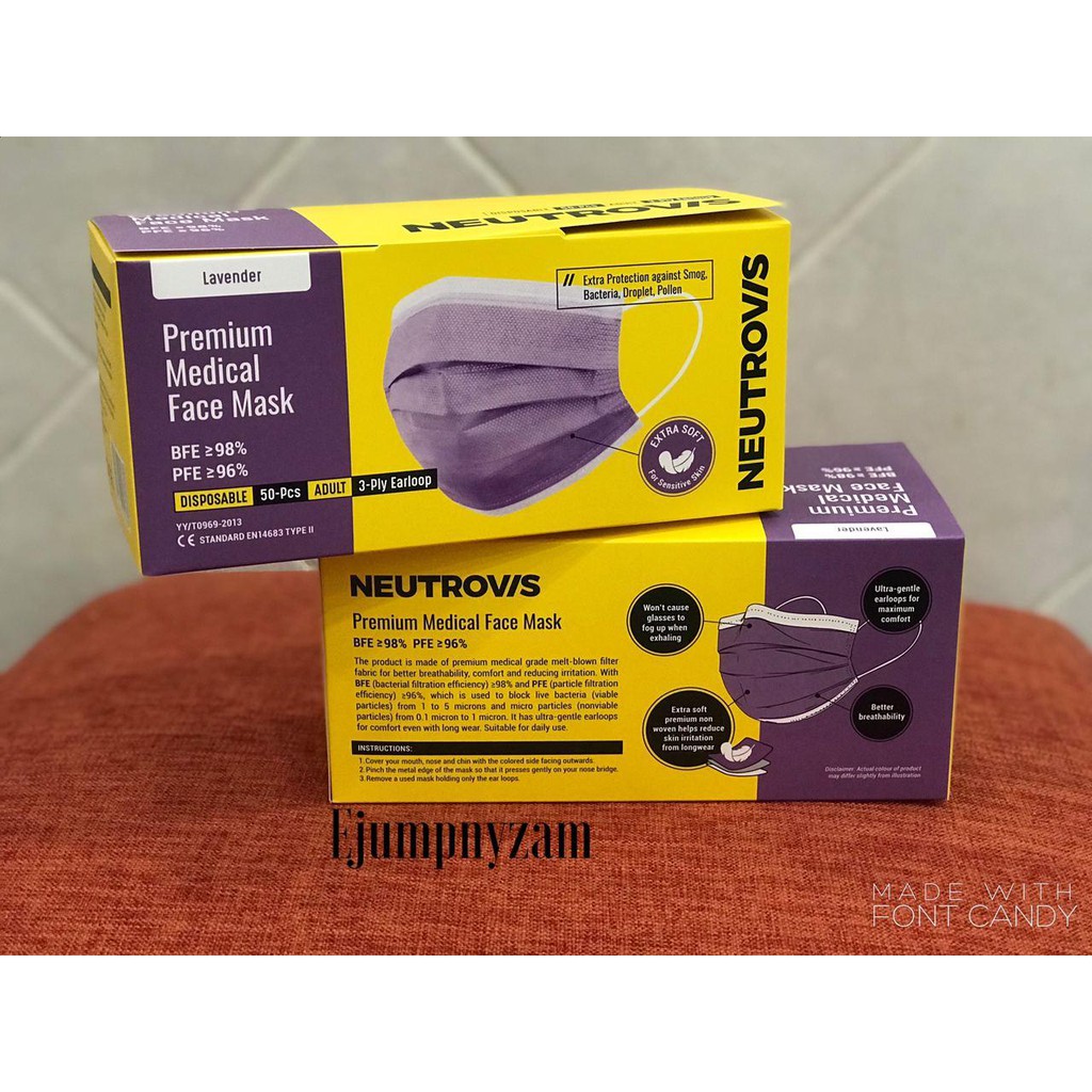 NEUTROVIS MEDICAL FACE MASK 3PLY ADULT EARLOOP Disposable PURPLE COLOR ...