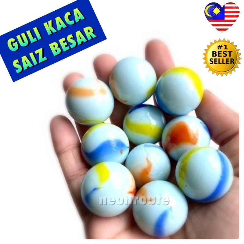 10pcs Guli Kaca Putih Besar. Large Size White Glass Marbles. Pack of ...